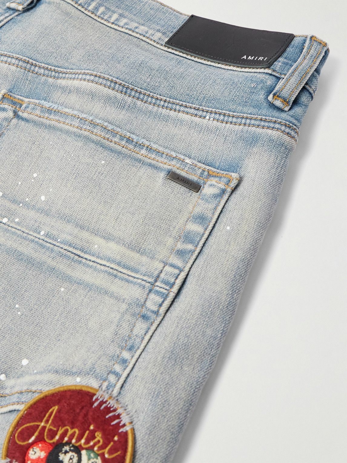 AMIRI - Skinny-Fit Appliquéd Distressed Paint-Splattered Jeans - Blue Amiri