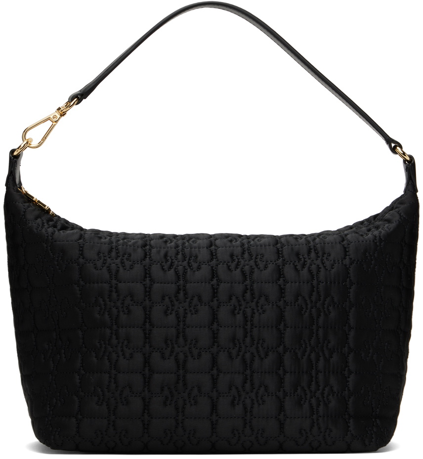 GANNI Black Medium Butterfly Pouch Satin Bag GANNI