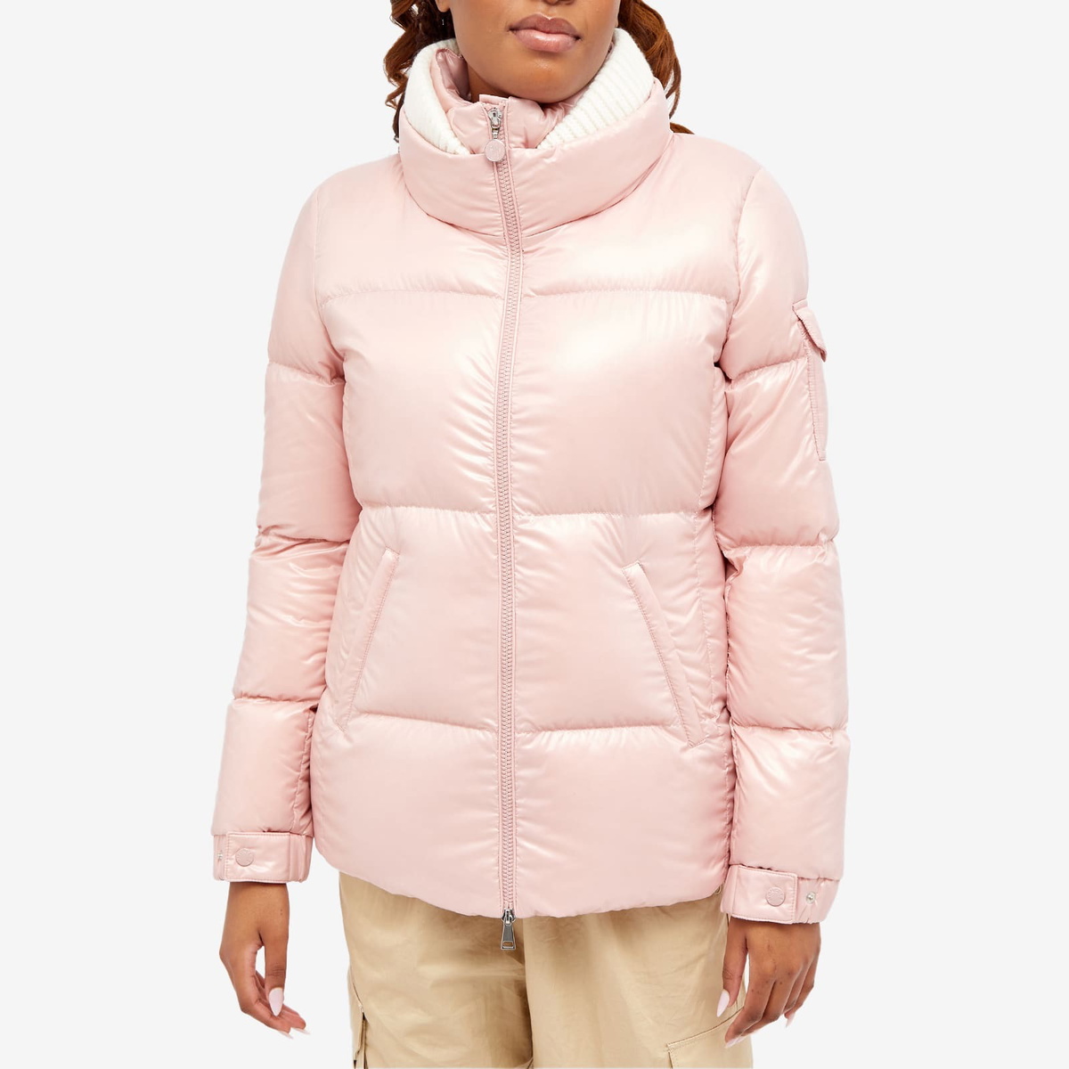 Moncler Women's Vistule Padded Jacket With Knitted Collar in Pink Moncler