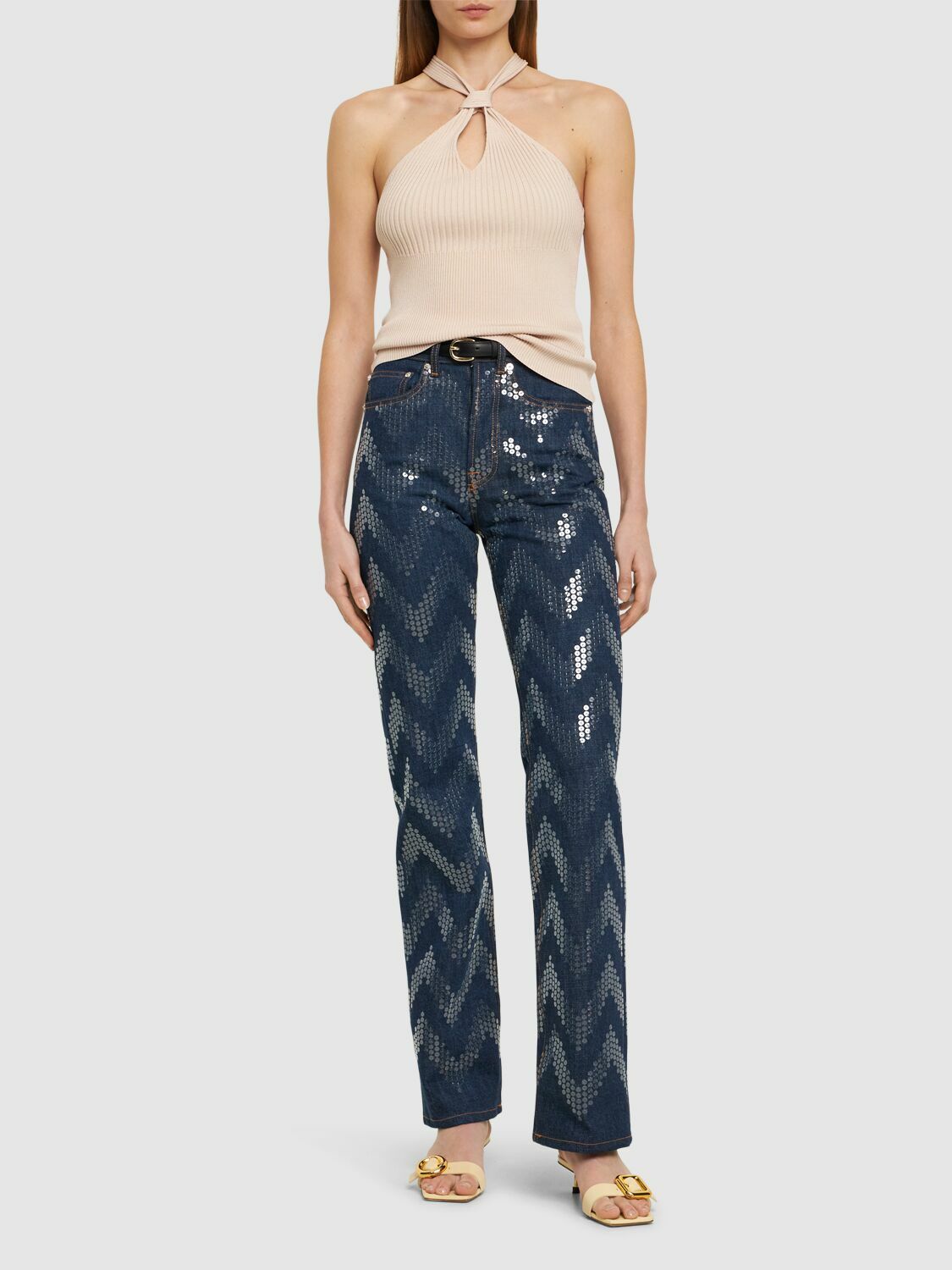 MISSONI - Zig Zag Sequined Denim Straight Jeans Missoni