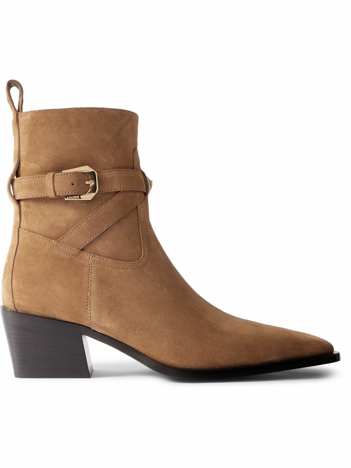 Versace - Angelo Embellished Suede Boots - Brown Versace