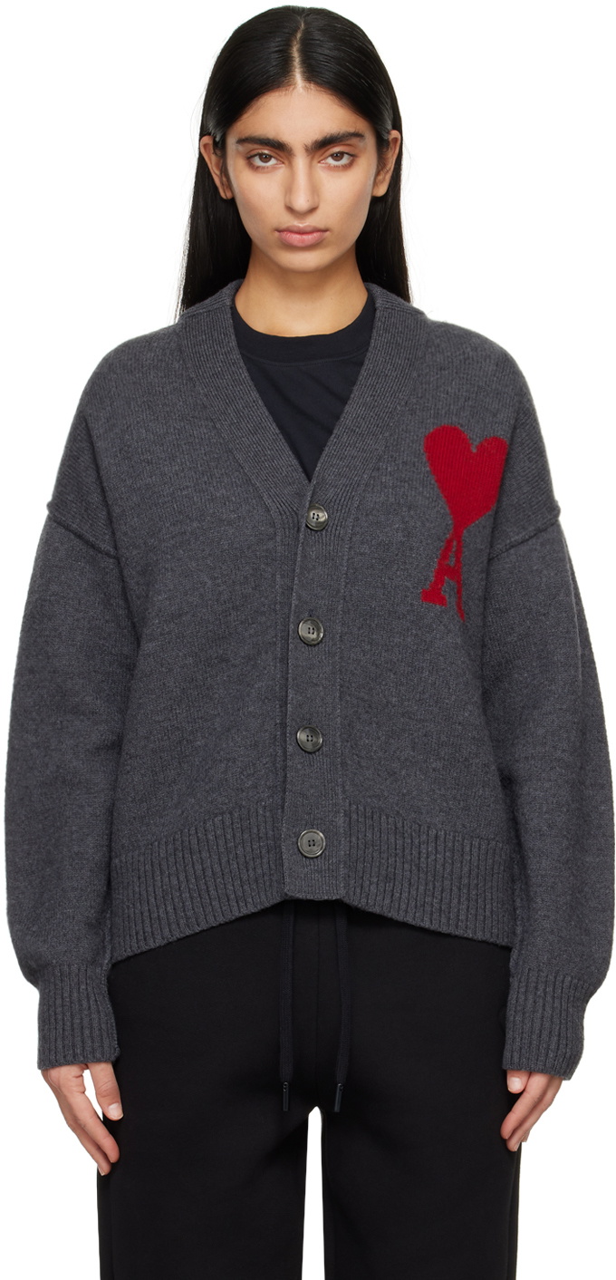 AMI Paris Gray Ami de Cœur Cardigan AMI