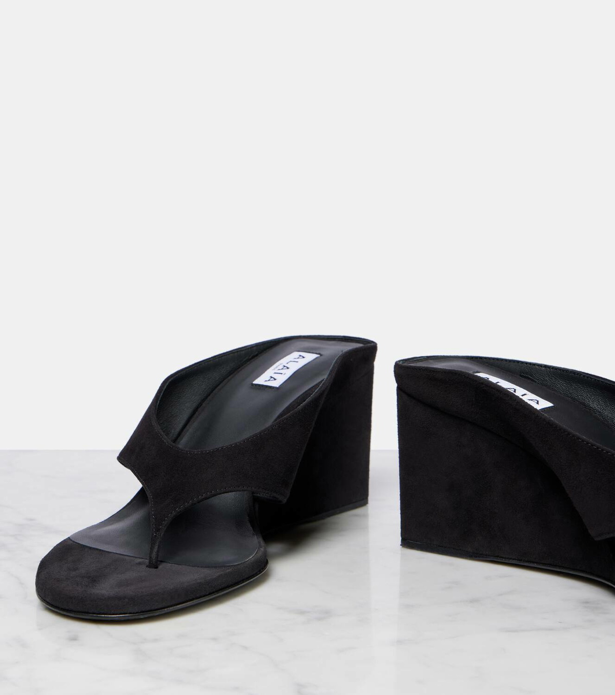 Alaïa Cube 75 suede wedge thong sandals ALAÏA