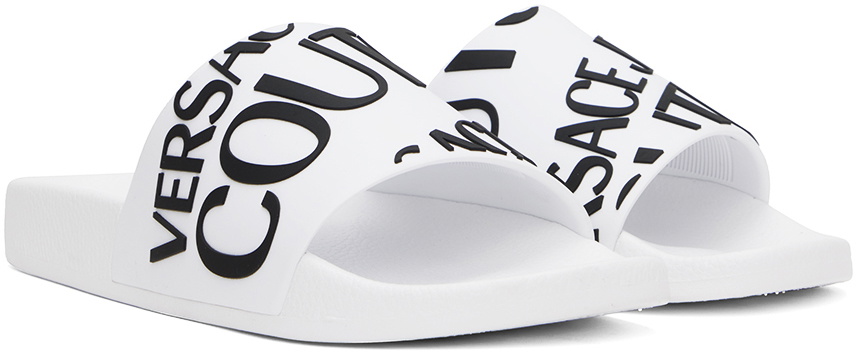 Versace Jeans Couture White Embossed Pool Slides Versace