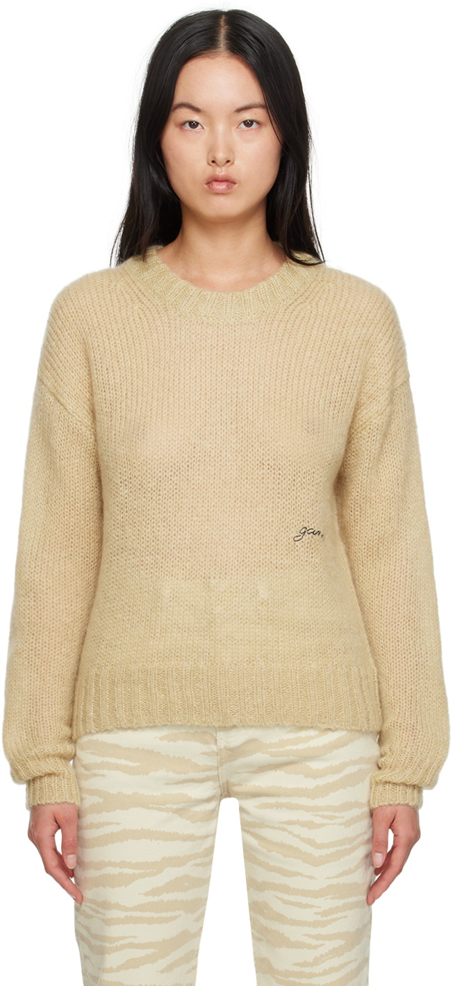 GANNI Beige Embroidered Sweater GANNI