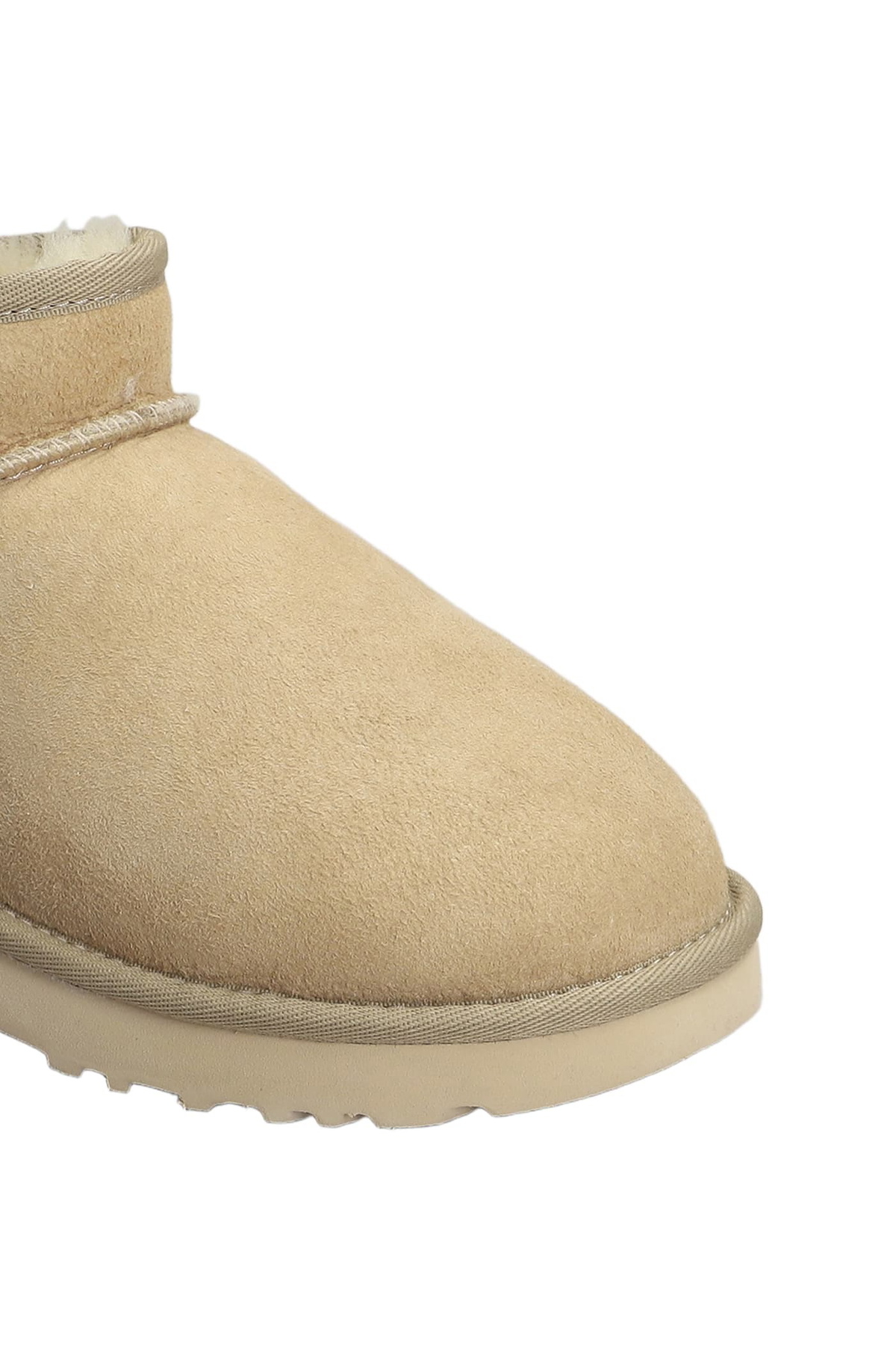 UGG Classic Ultra Mini Low Heels Ankle Boots In Beige Suede Ugg