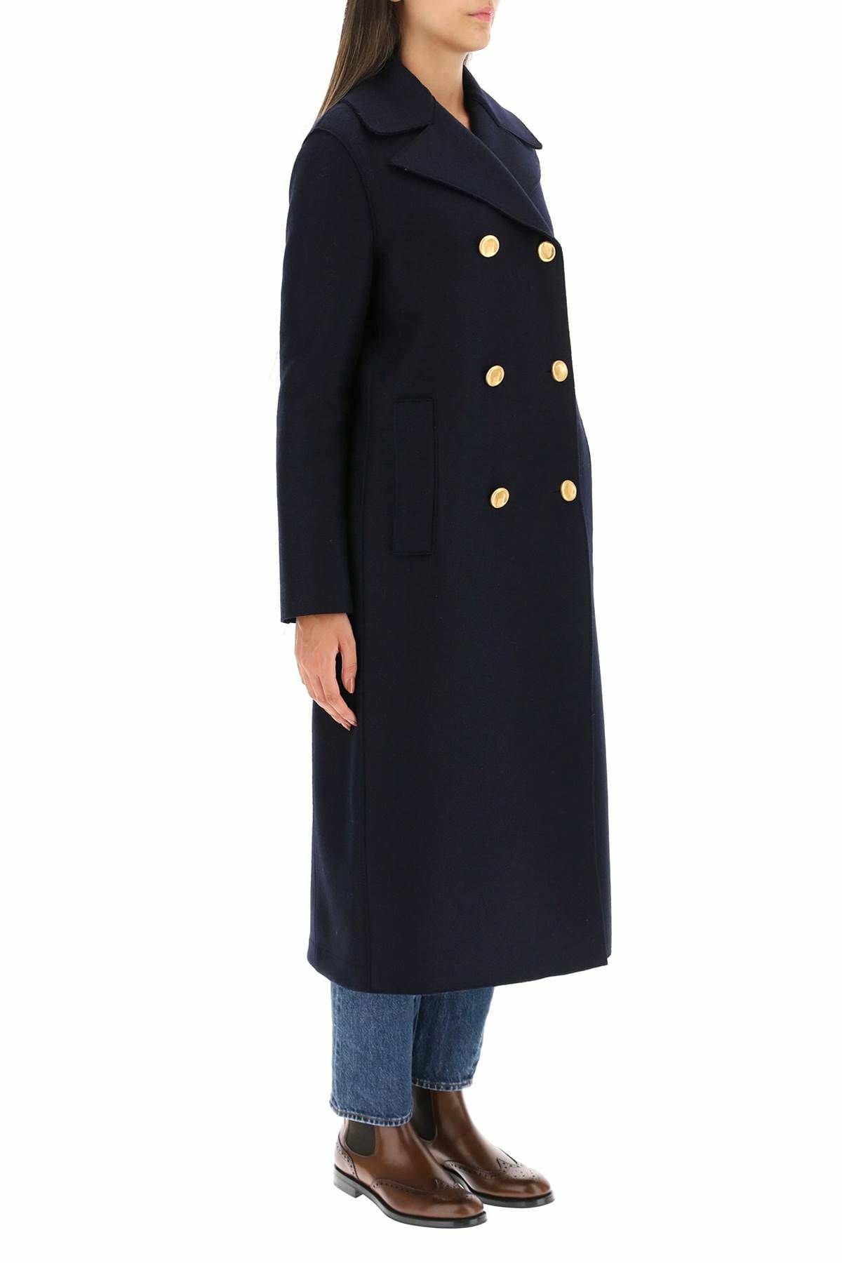 HARRIS WHARF LONDON double-breasted coat in pressed wool Blue Harris ...