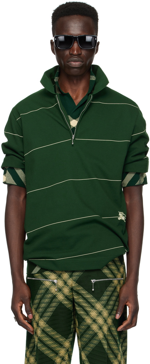 Burberry Green Striped Polo Burberry