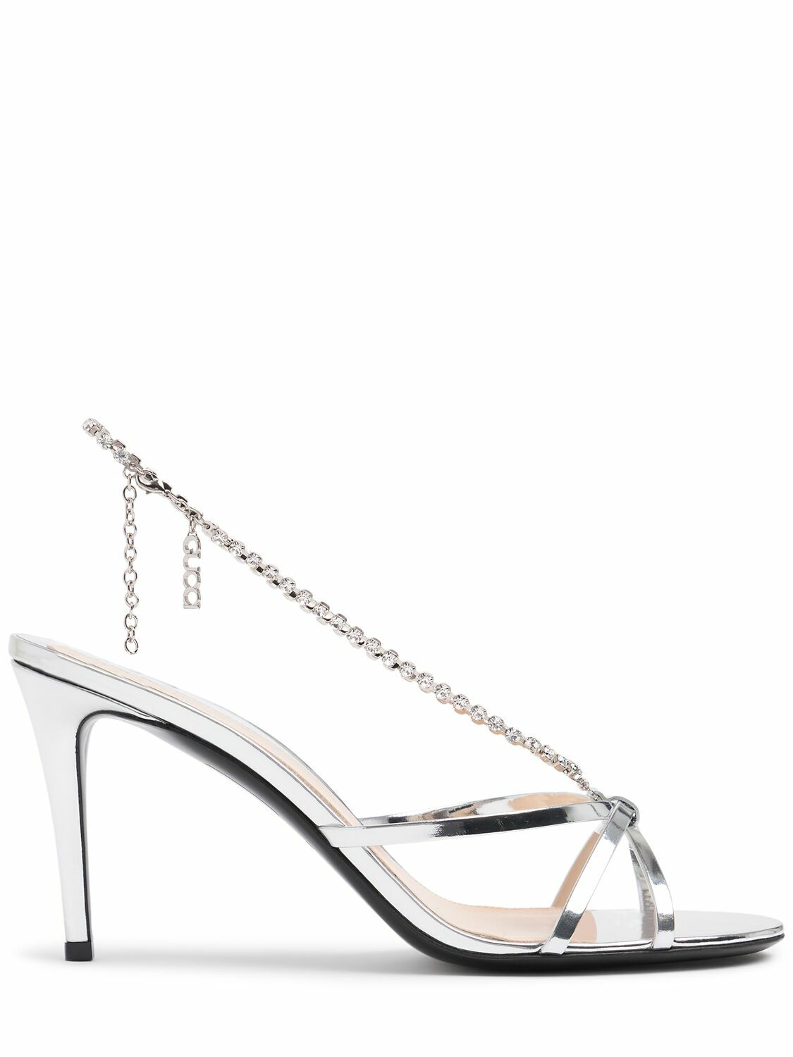 GUCCI 85mm Leather Sandals with Crystal Chain Gucci