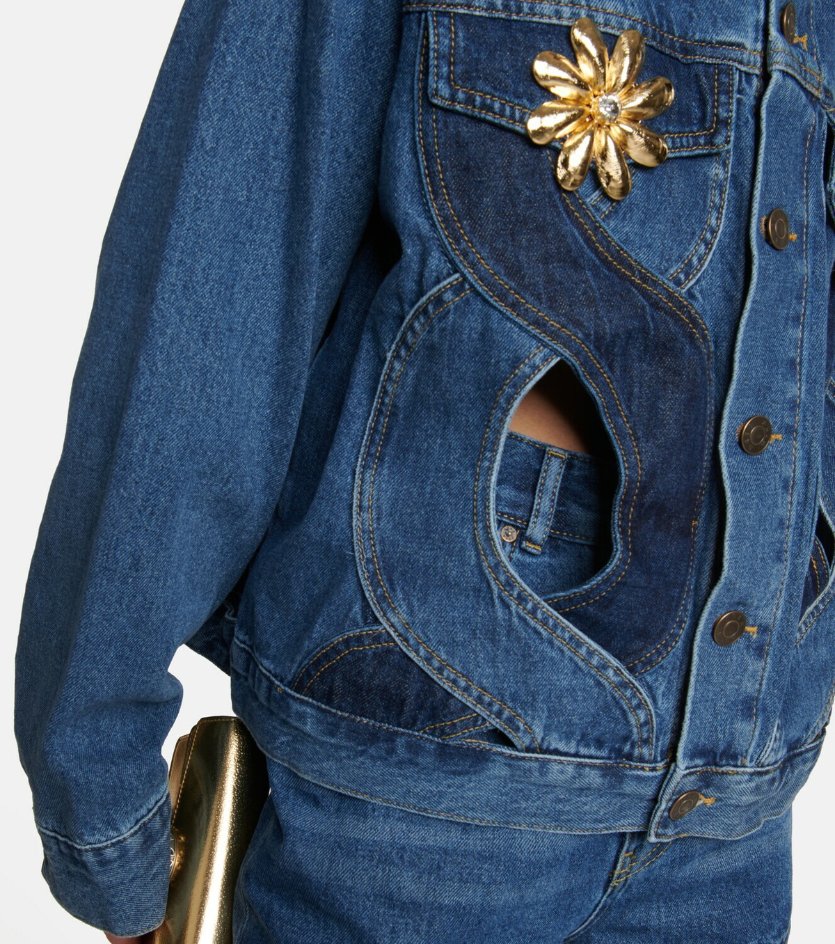 Area - Embellished cutout denim jacket AREA