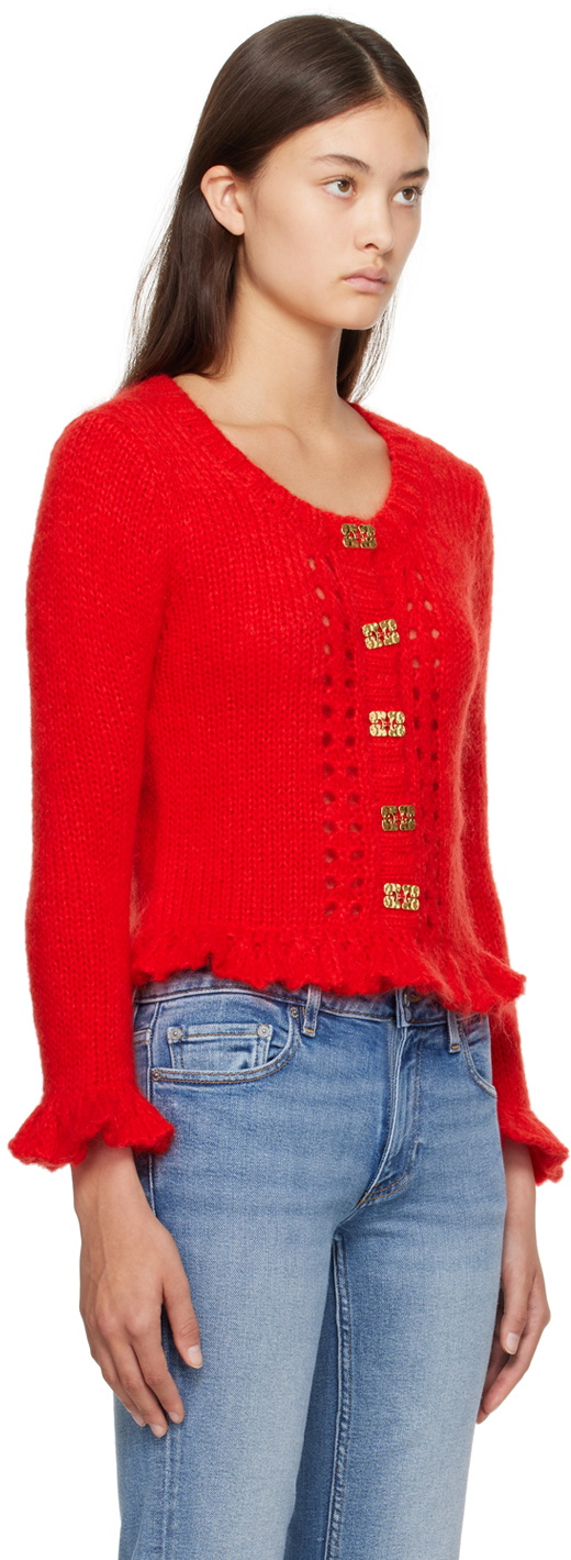 GANNI Red Ruffled Cardigan GANNI