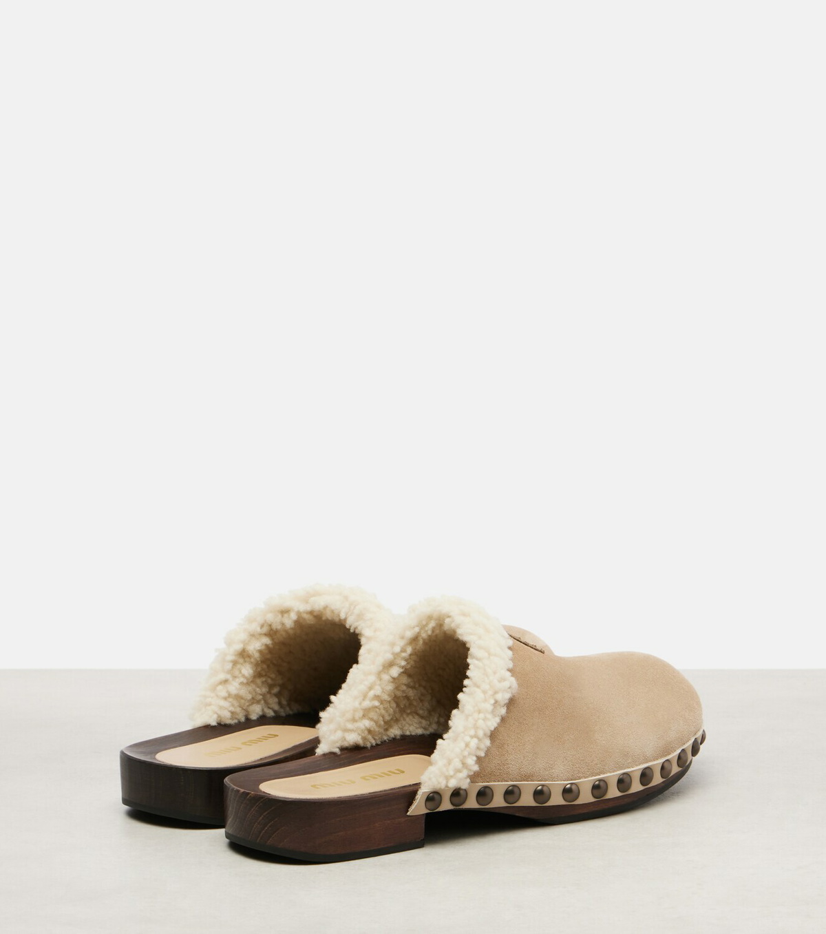 Miu Miu Shearling-trimmed suede clogs Miu Miu