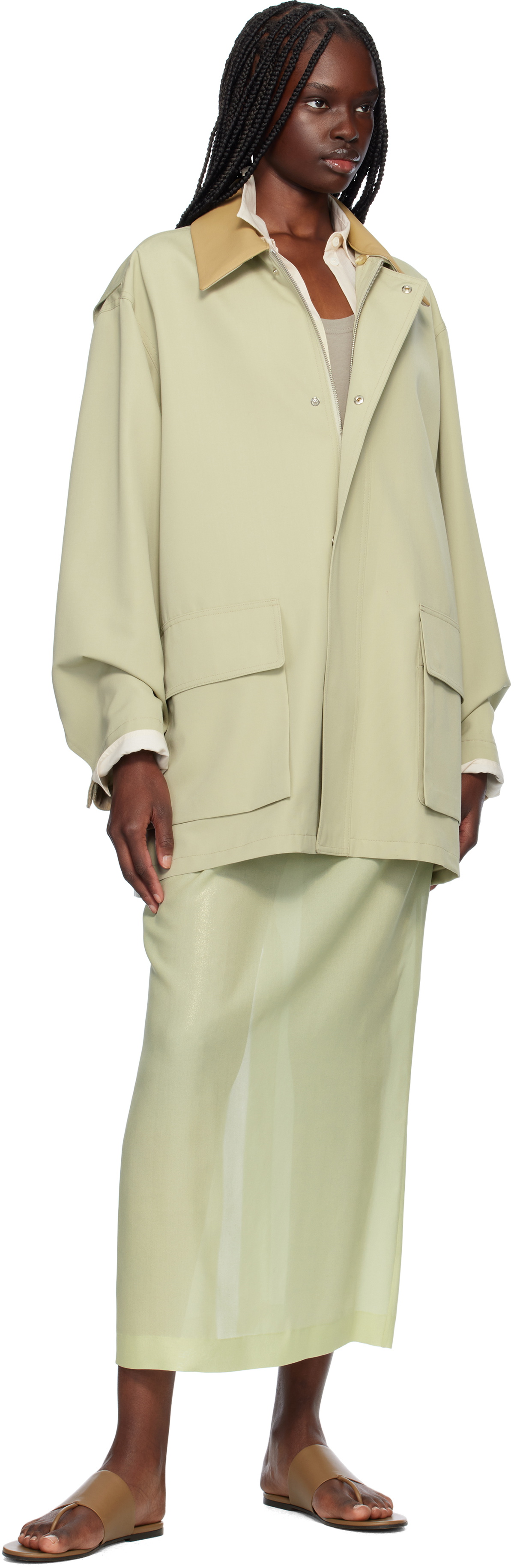AURALEE Green Wool Max Canvas Jacket Auralee