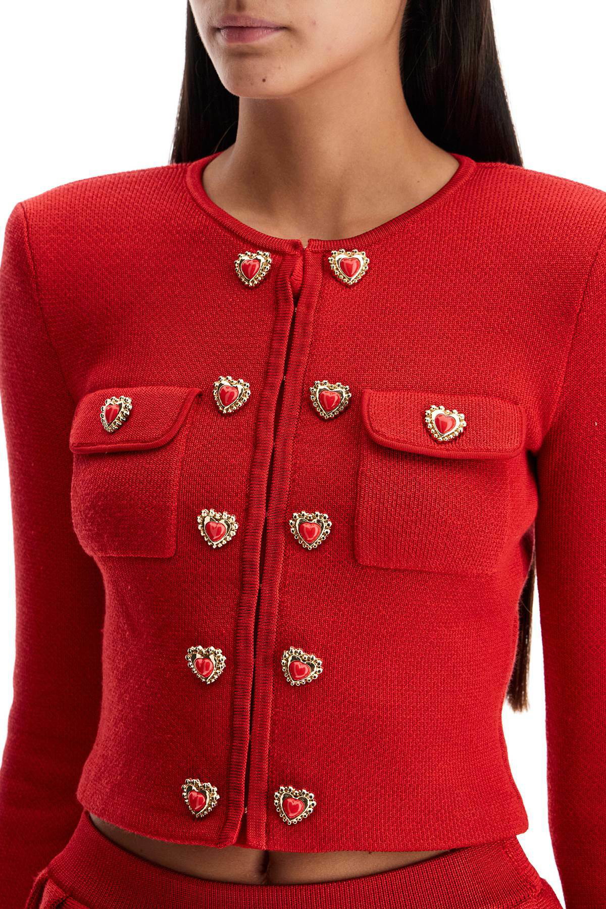 SELF PORTRAIT short knitted cardigan with heart-shaped buttons Red Self ...