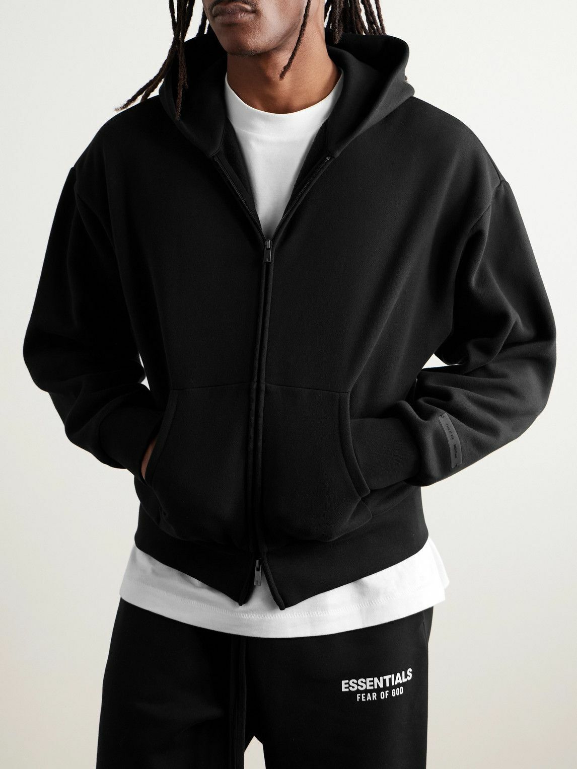 FEAR OF GOD ESSENTIALS - Logo-Appliquéd Cotton-Blend Jersey Zip-Up ...