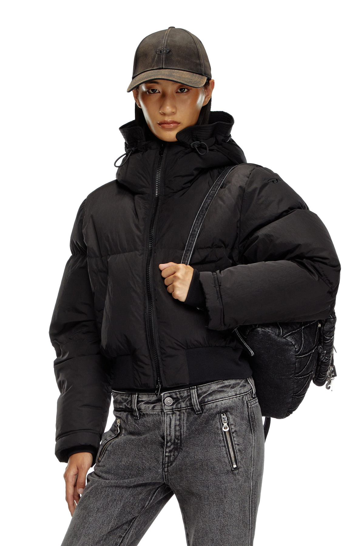 Diesel Hooded down jacket in crinkled nylon - Winter Jackets Womens in ...