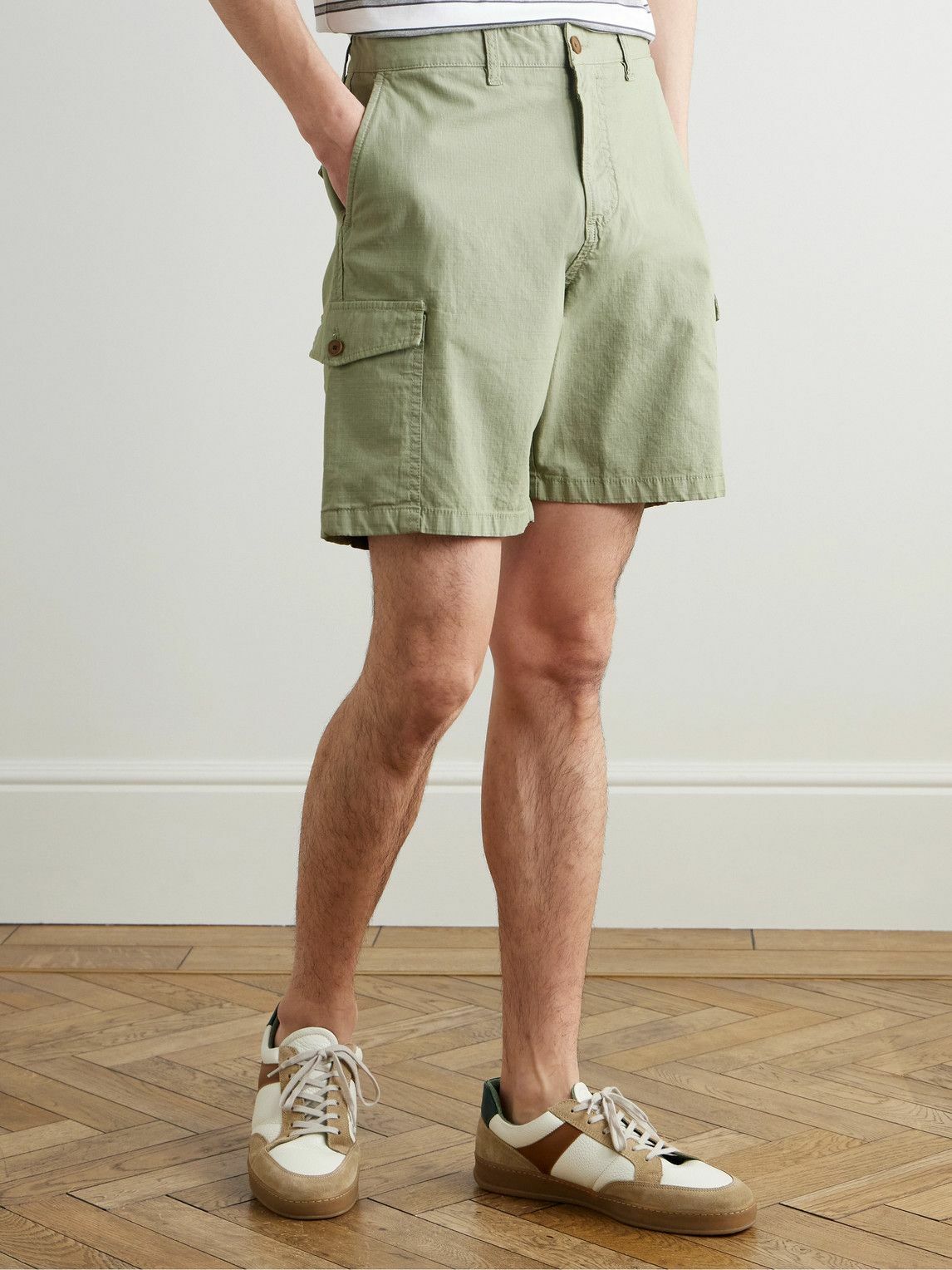 Mr P. - Straight-Leg Cotton-Blend Ripstop Shorts - Green Mr P.