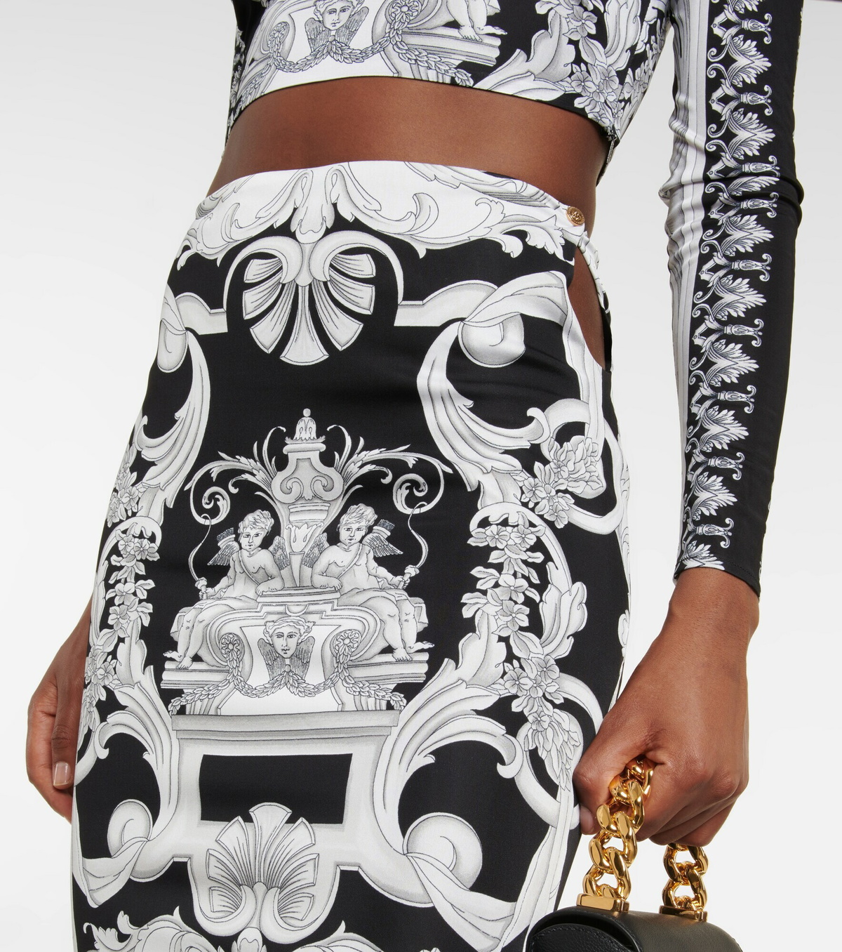 Versace - Silver Baroque cutout midi skirt Versace