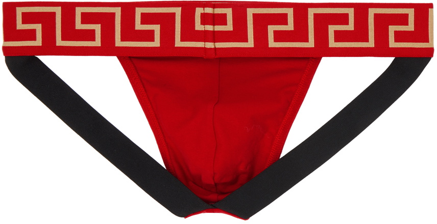 Versace Underwear Red Greca Border Jockstrap Versace Underwear