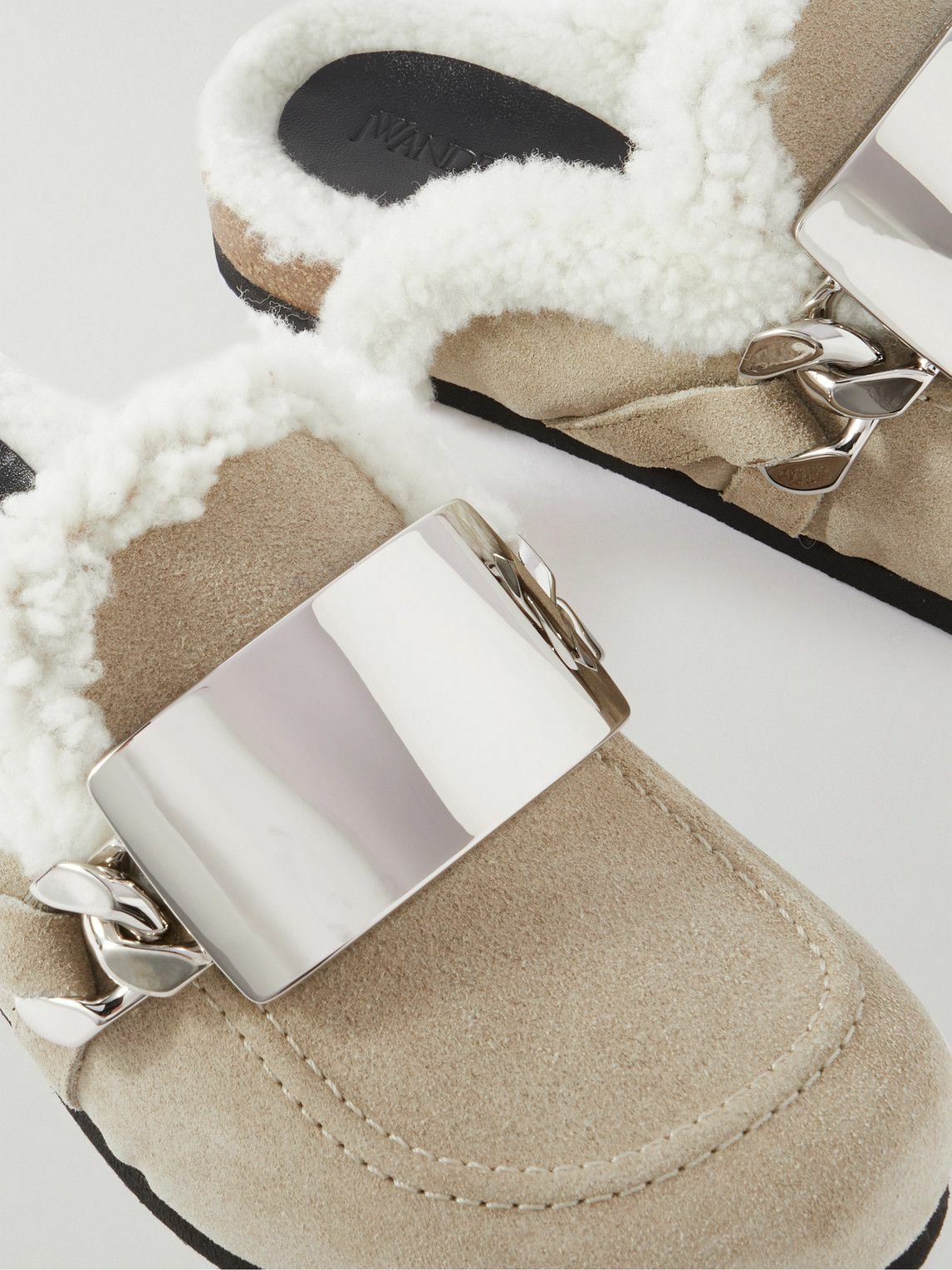 JW Anderson - Buckle-Embellished Shearling-Lined Suede Backless Loafers ...