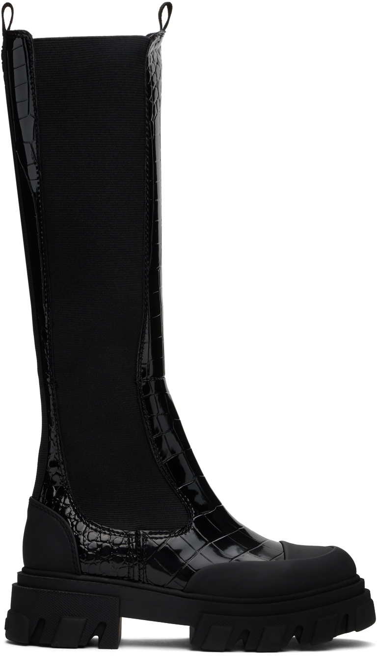 GANNI Black Cleated High Chelsea Tall Boots GANNI