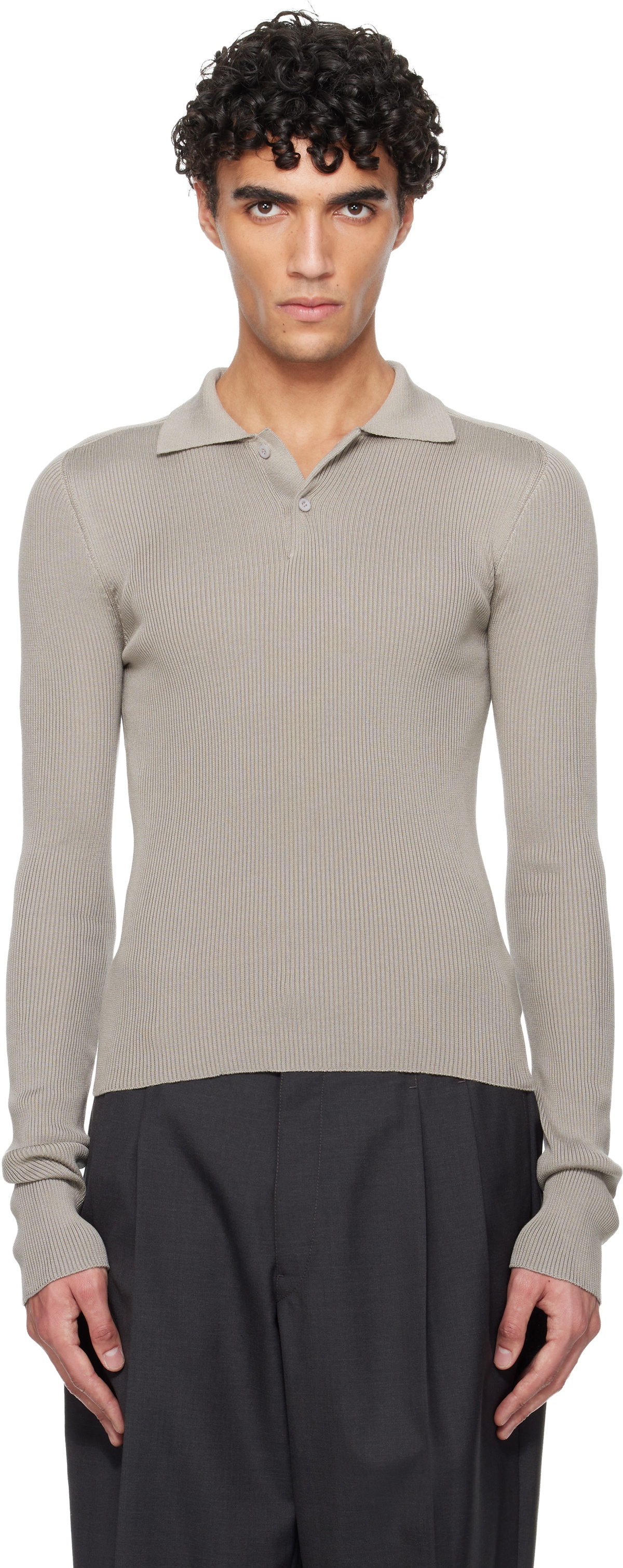 Rier Gray Fine Rib Silk Polo Rier