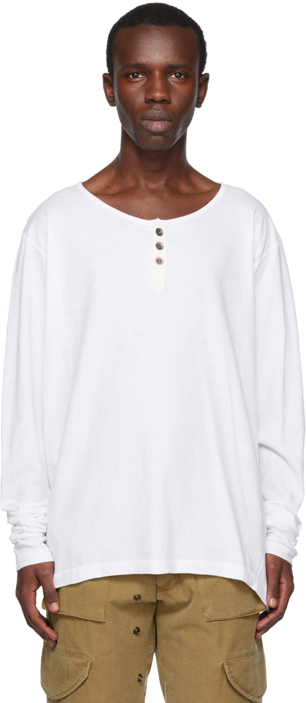 Greg Lauren White Buttoned Henley Greg Lauren