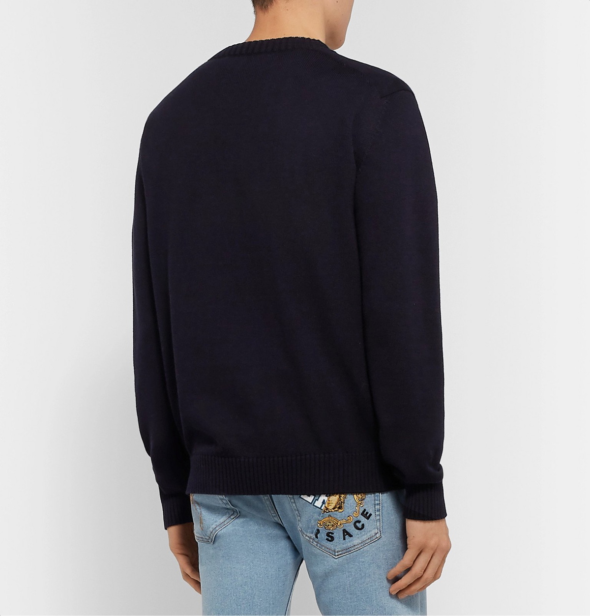 Versace - Logo-Embroidered Cotton Sweater - Blue Versace