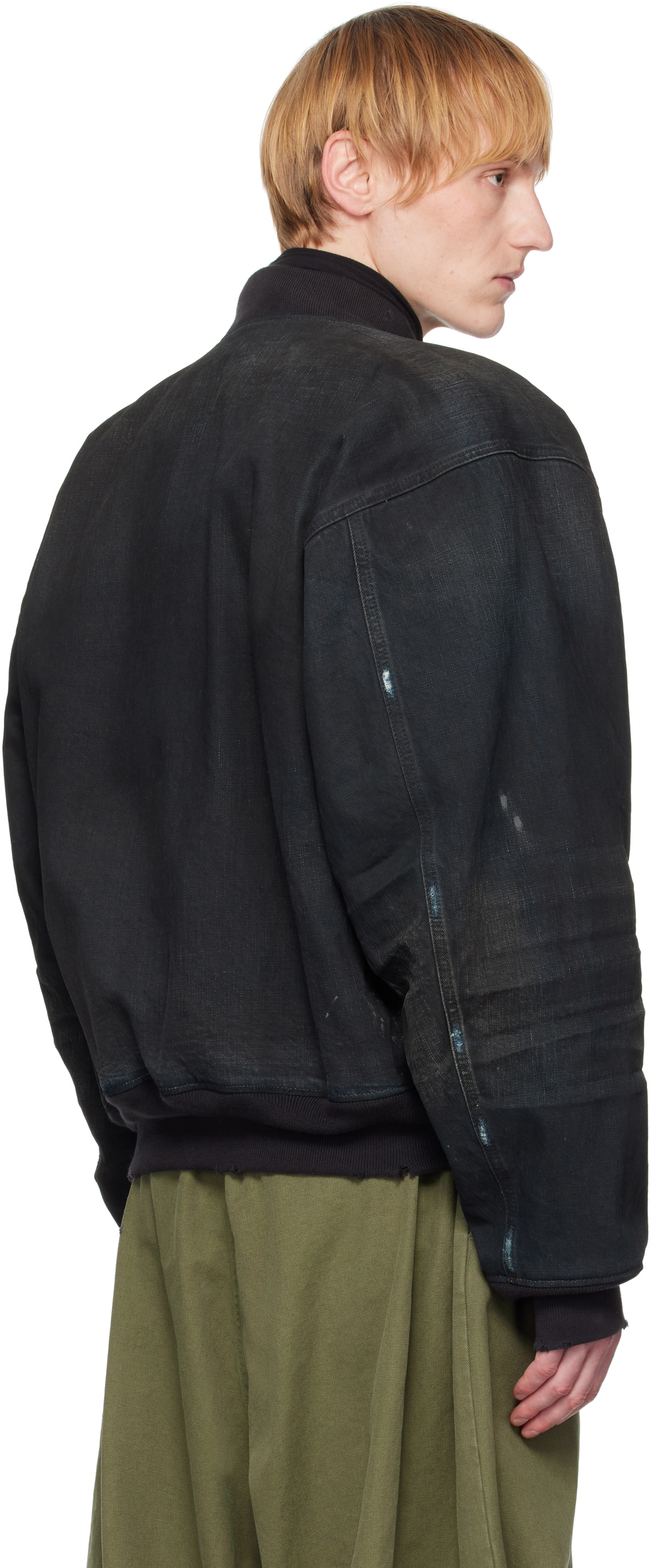 Balenciaga Navy Distressed Denim Bomber Jacket Balenciaga