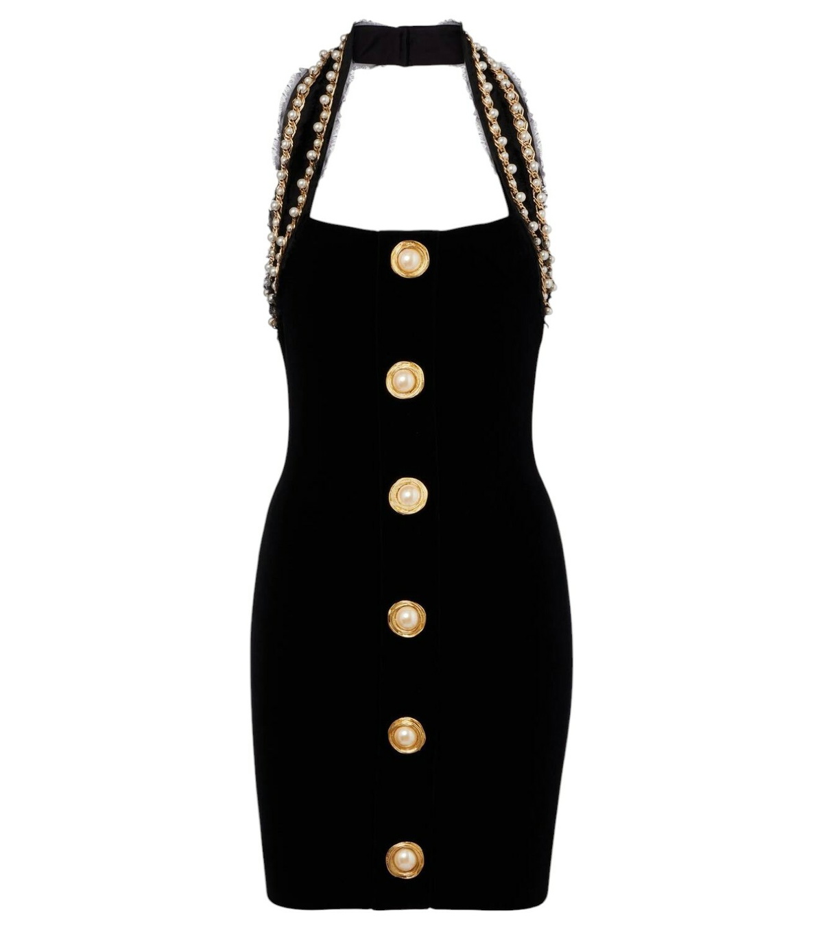 Balmain Faux pearl-embellished velvet minidress Balmain