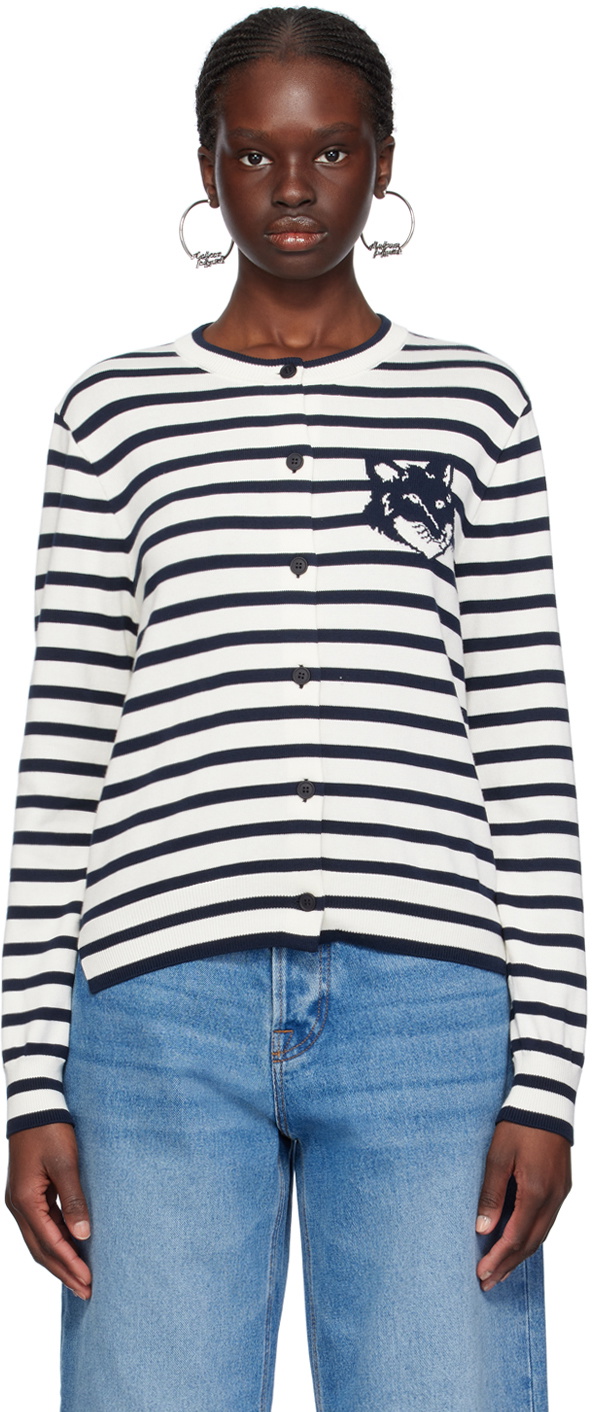 Maison Kitsuné Navy & Off-White Fox Head Cardigan Maison Kitsune
