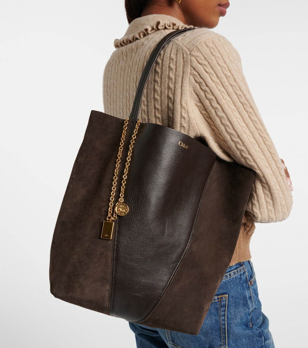 Chloé Chloé Spin leather and suede tote bag Chloe