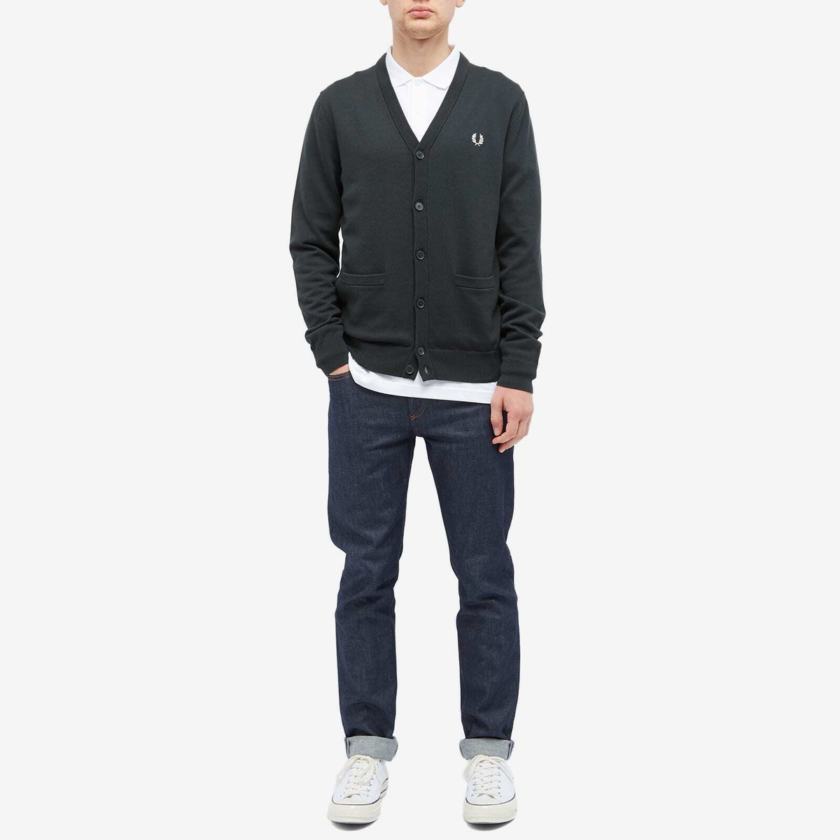 Fred Perry Men's Merino Cardigan in Night Green Fred Perry