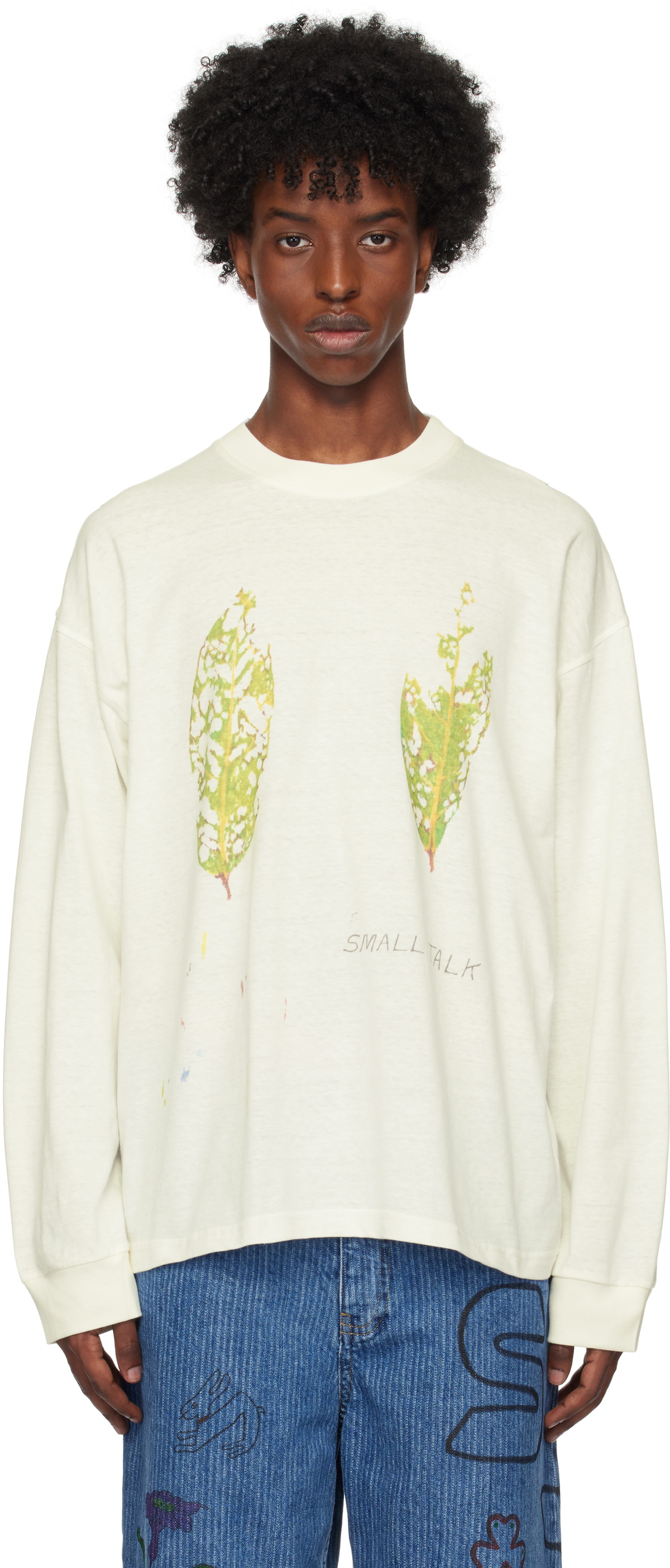 Small Talk Studio SSENSE Exclusive White Hand Drawn Leaf Graphic T ...