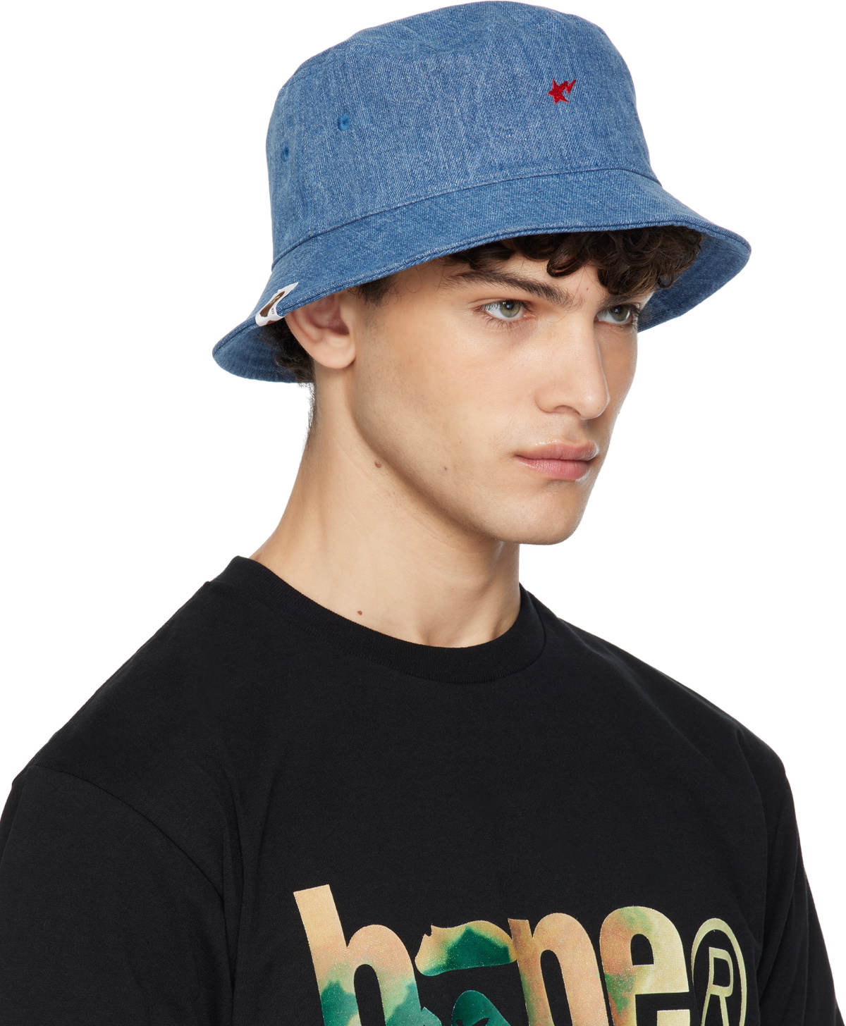 BAPE Blue Embroidered Logo Denim Bucket Hat A Bathing Ape