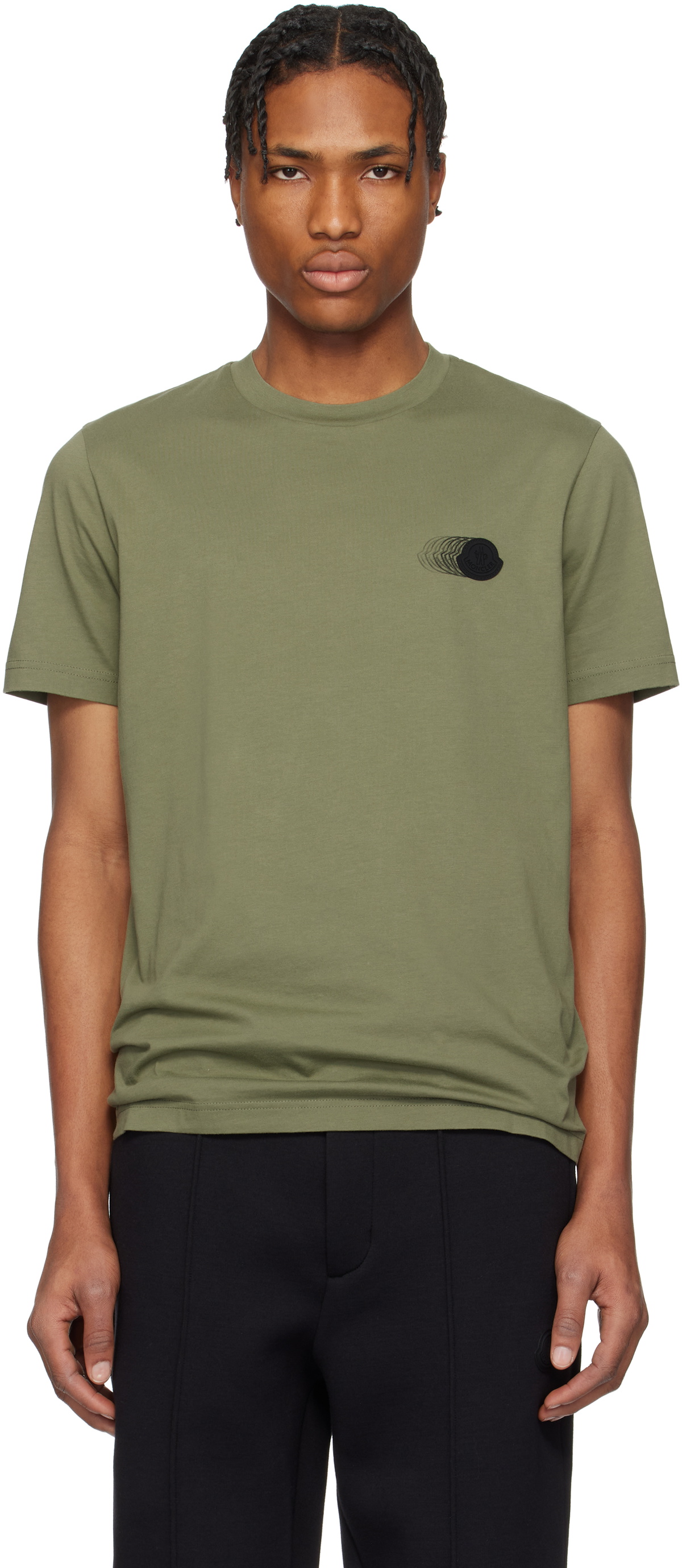 Moncler Green Faded Logo Motif Cotton T-shirt Moncler