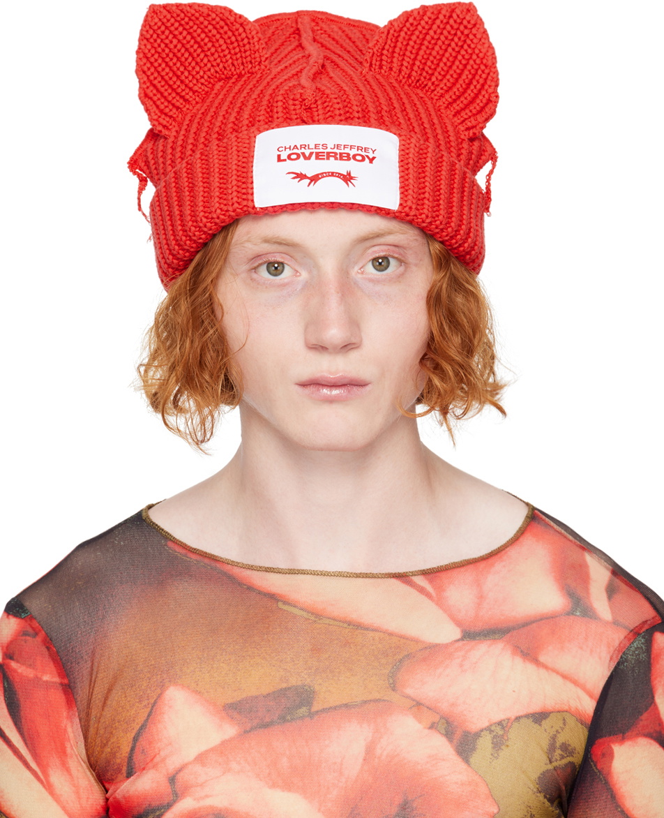 Charles Jeffrey LOVERBOY Red Chunky Ears Beanie Charles Jeffrey Loverboy
