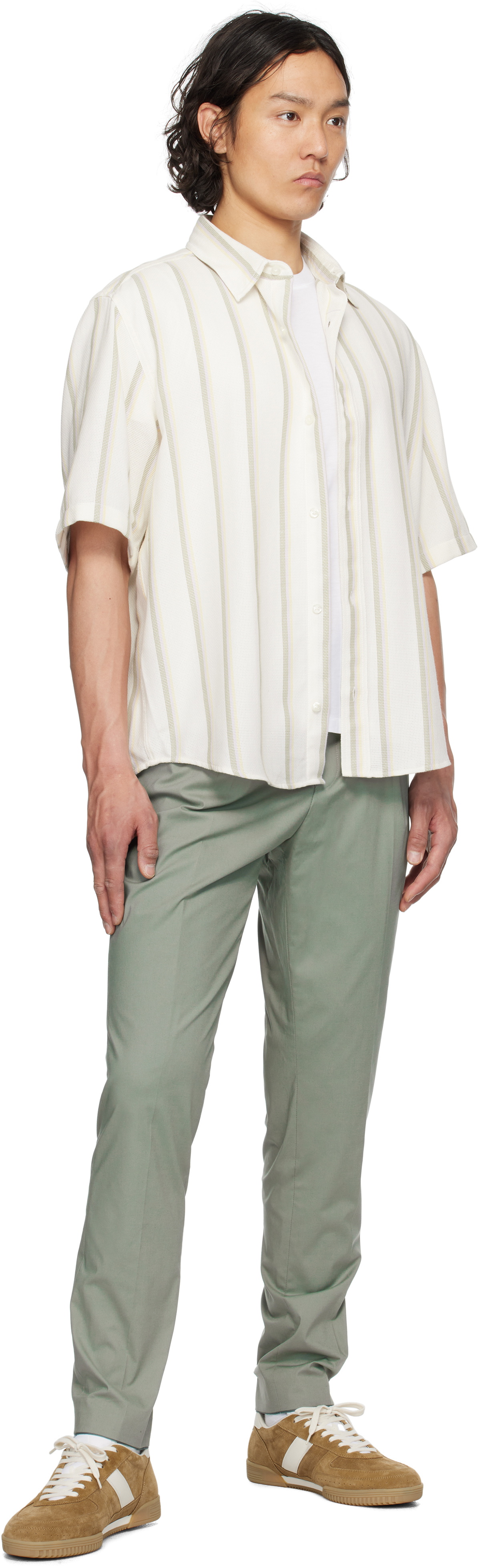 Hugo Off-White Loose-Fit Striped Open-Weave Shirt Hugo Boss