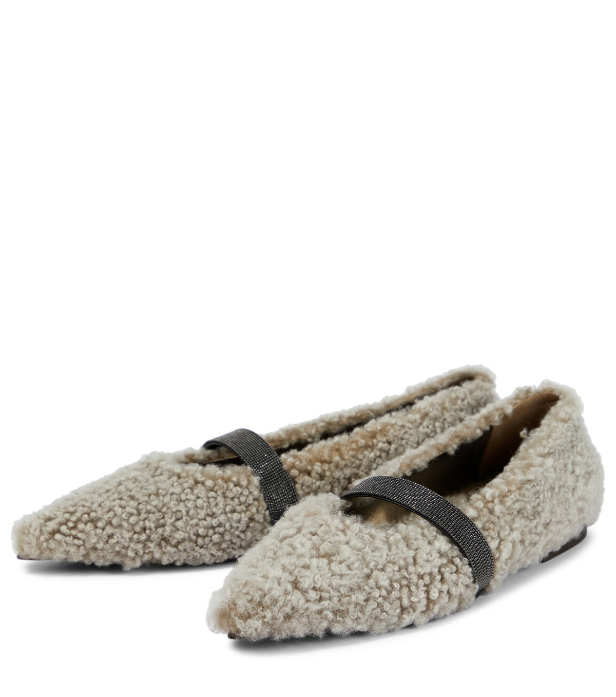 Brunello Cucinelli - Embellished shearling ballet flats Brunello Cucinelli