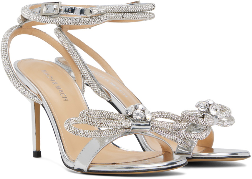 MACH & MACH Silver Double Bow 95 Heeled Sandals MACH & MACH