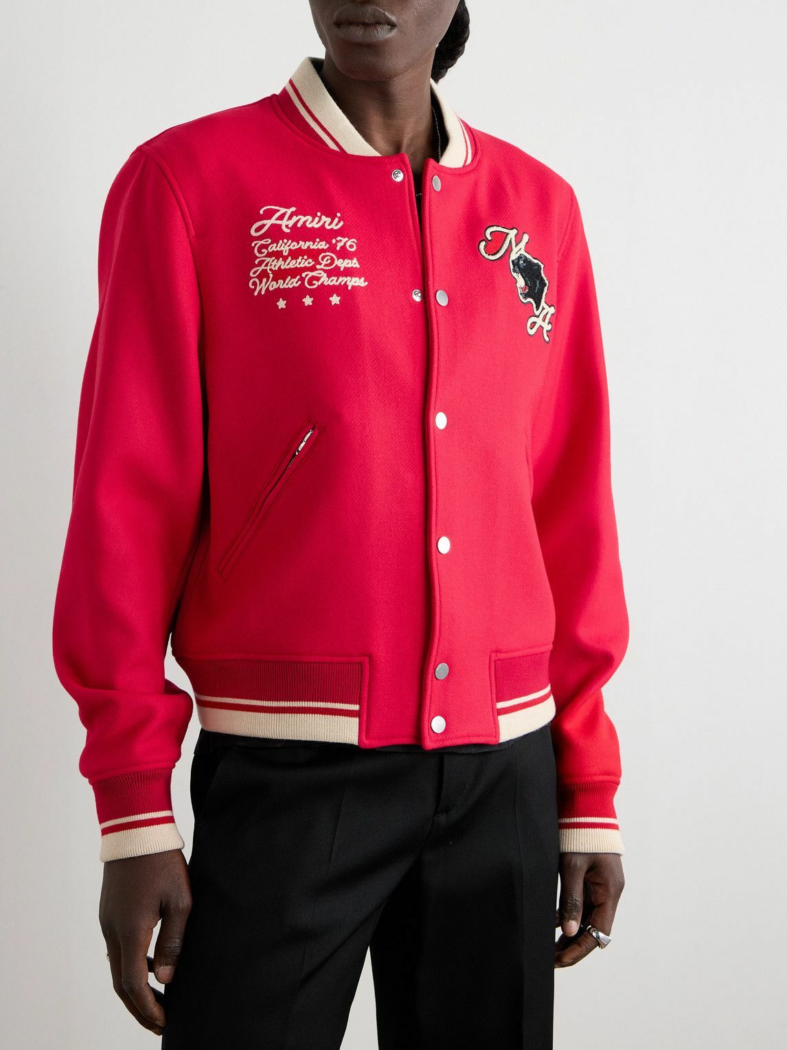 AMIRI - Panther Logo-Embroidered Appliquéd Wool-Blend Twill Bomber ...