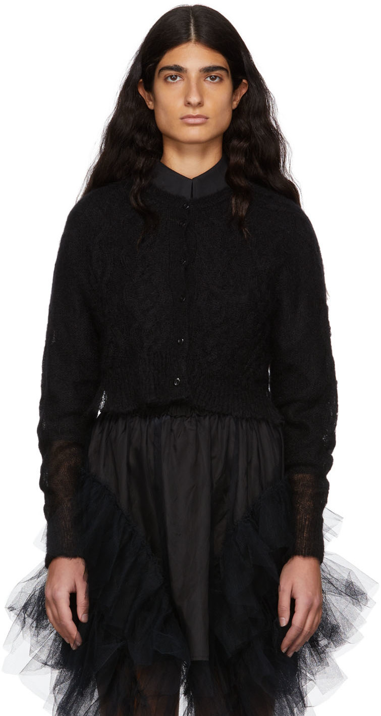 Simone Rocha Black Cable Knit Cropped Cardigan Simone Rocha
