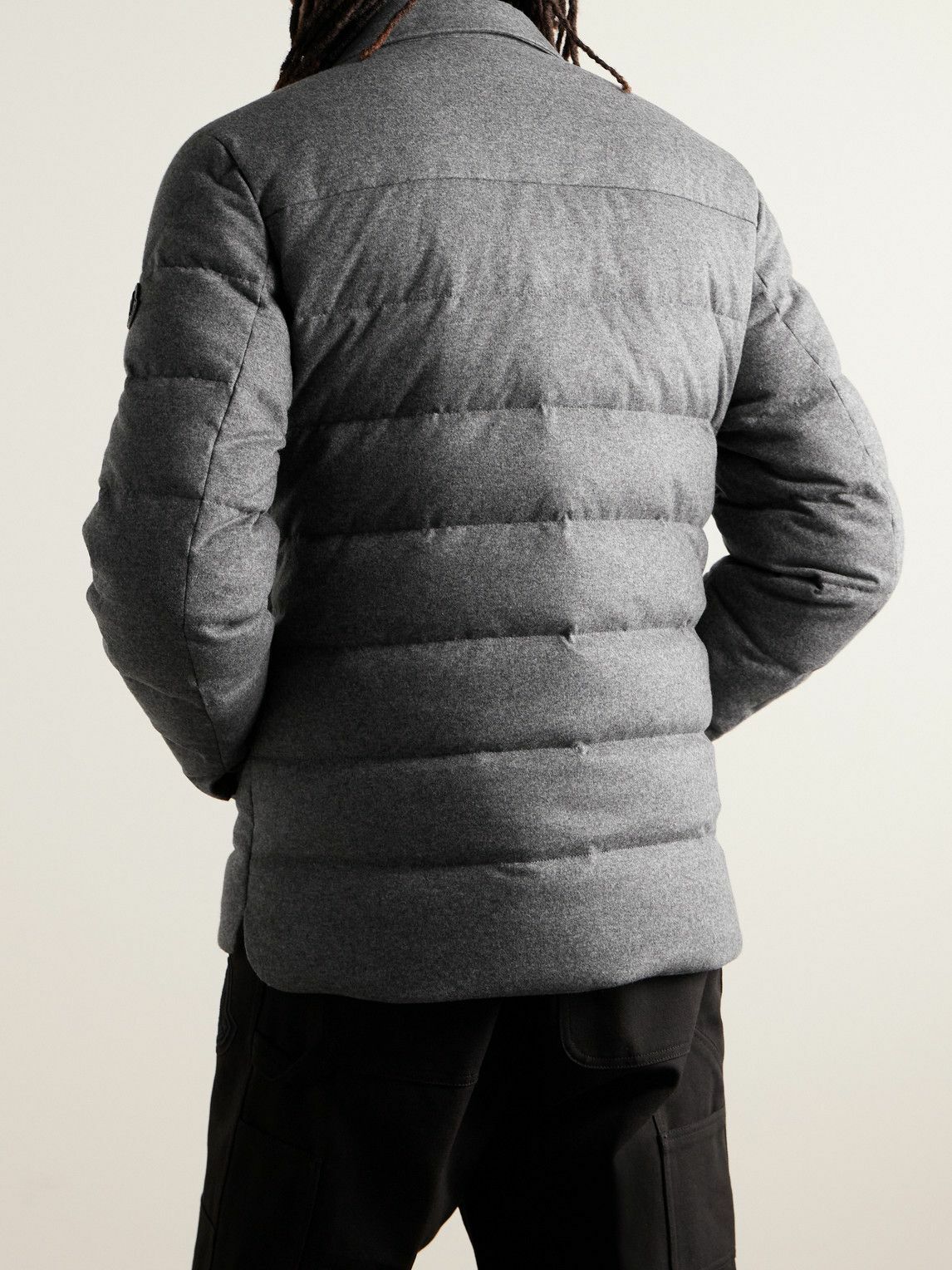 Moncler - Logo-Appliqued Quilted Cashmere-Blend Down Jacket - Gray Moncler