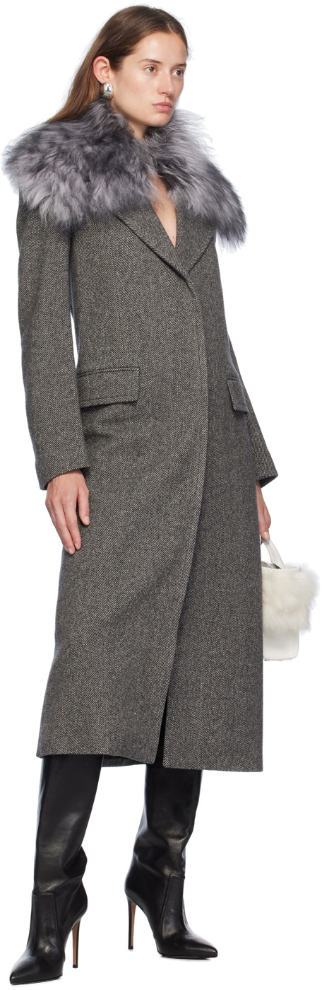 Blumarine Gray Wool Shearling Jacket Blumarine