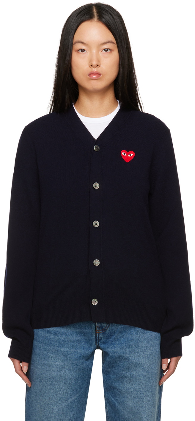 COMME des GARÇONS PLAY Navy Heart Patch Cardigan Comme des Garcons Play