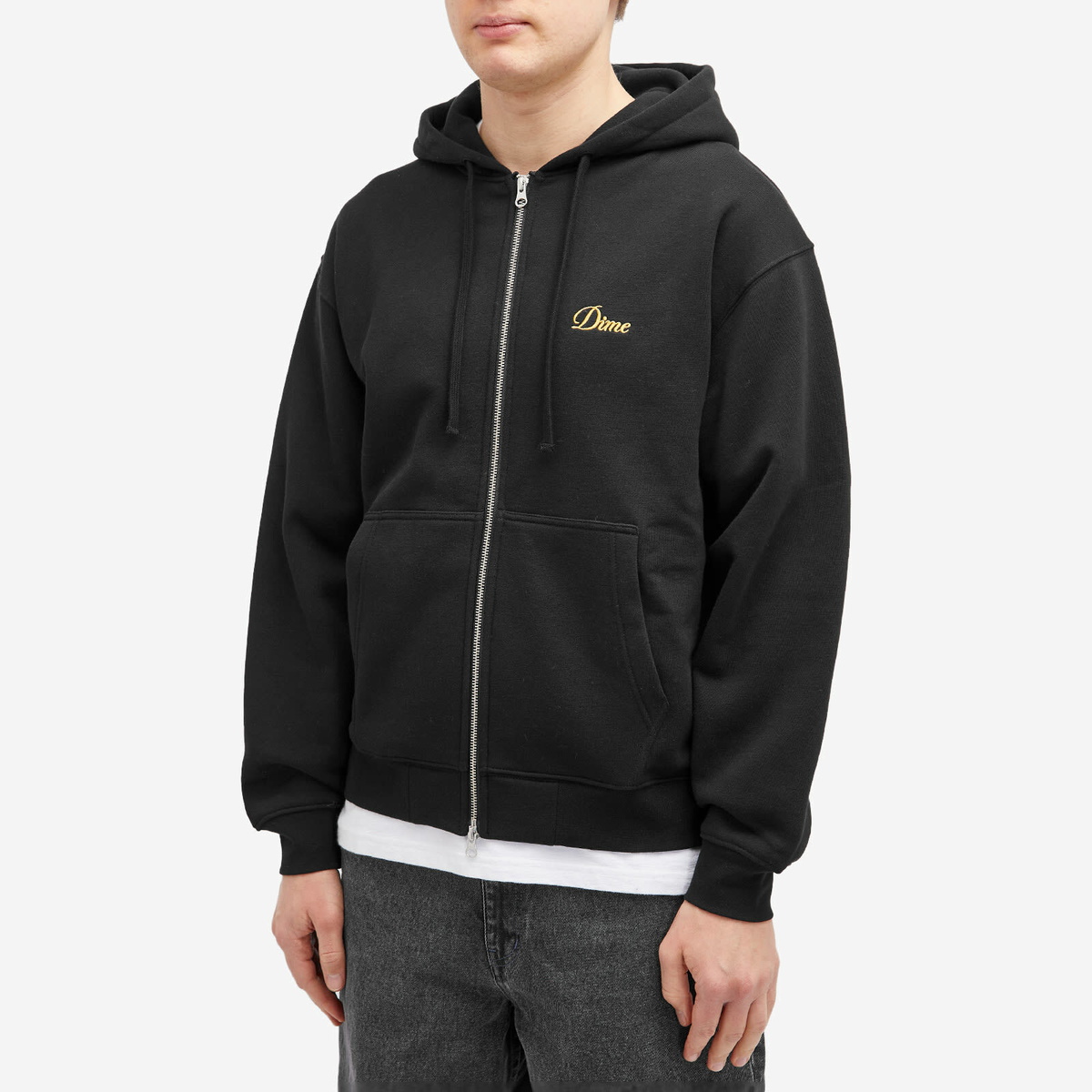 Dime Men's Cursive Small Logo Zip-Hoodie in Black Dime