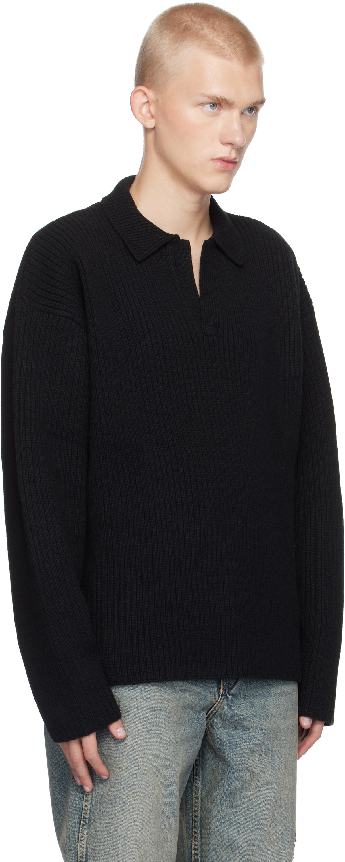 Represent Black Ribbed Knit Polo Represent