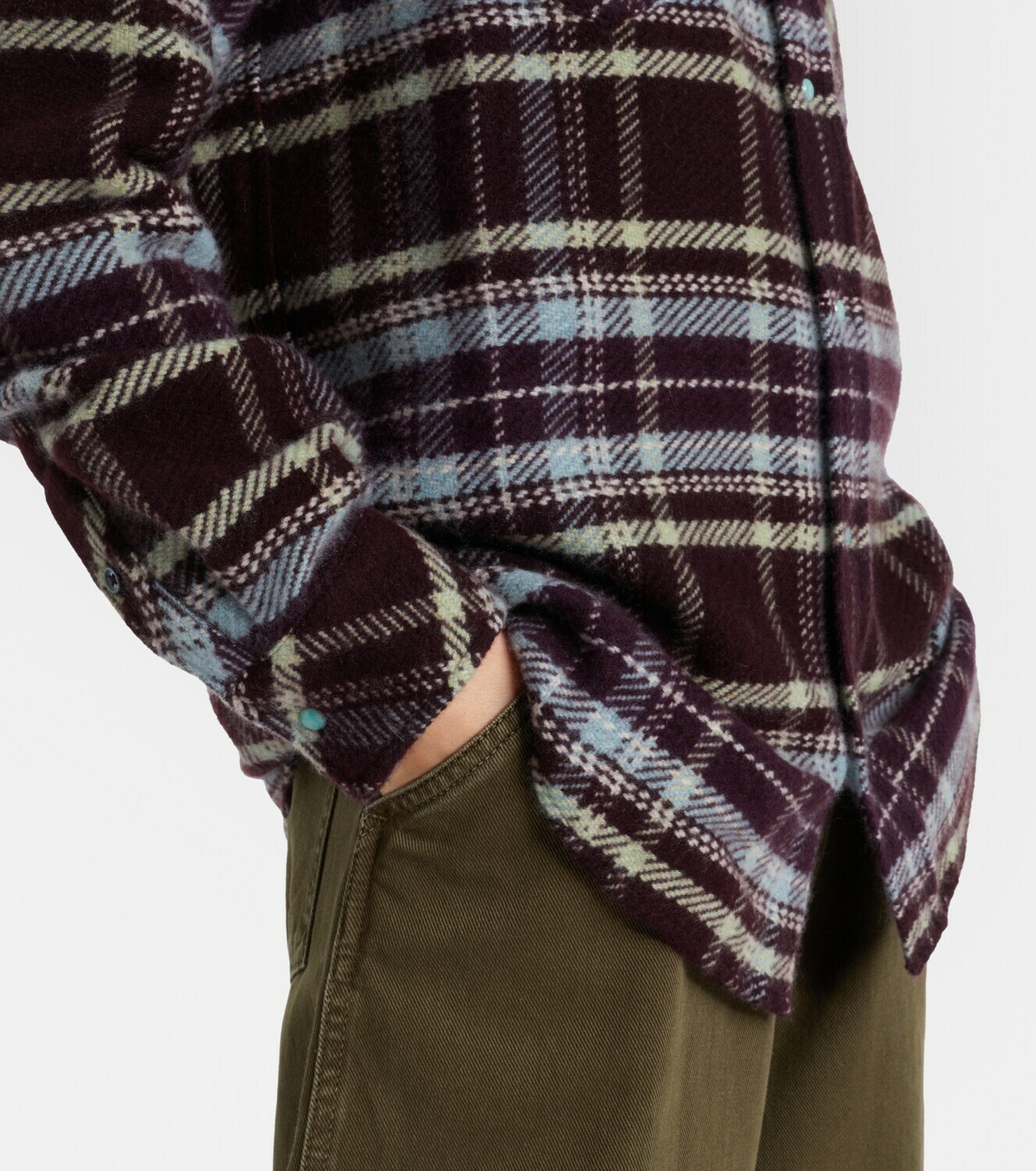 God's True Cashmere Plaid cashmere shirt with emeralds God's True Cashmere