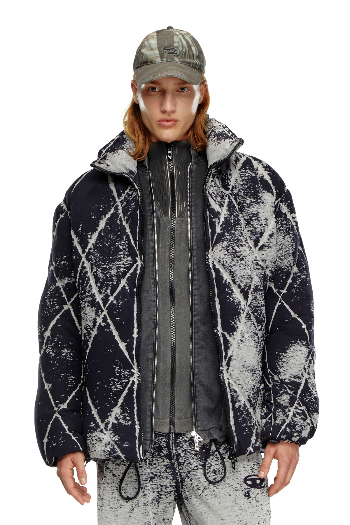 Diesel Puffer jacket in burn-out jersey - Winter Jackets Mens in Black ...