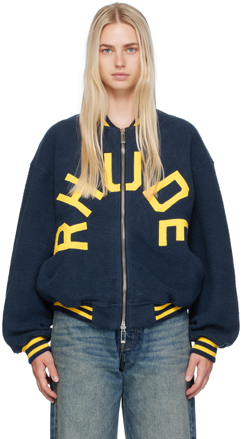 Rhude Navy Embroidered Bomber Jacket Rhude